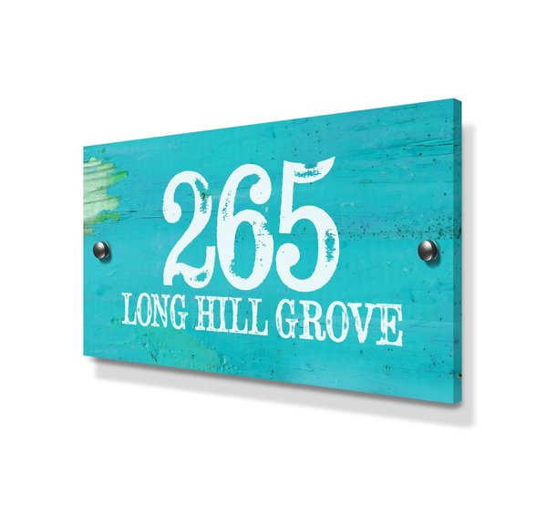 Weathered Blue Beach House Effect Large Metal House Sign – Harvey ...